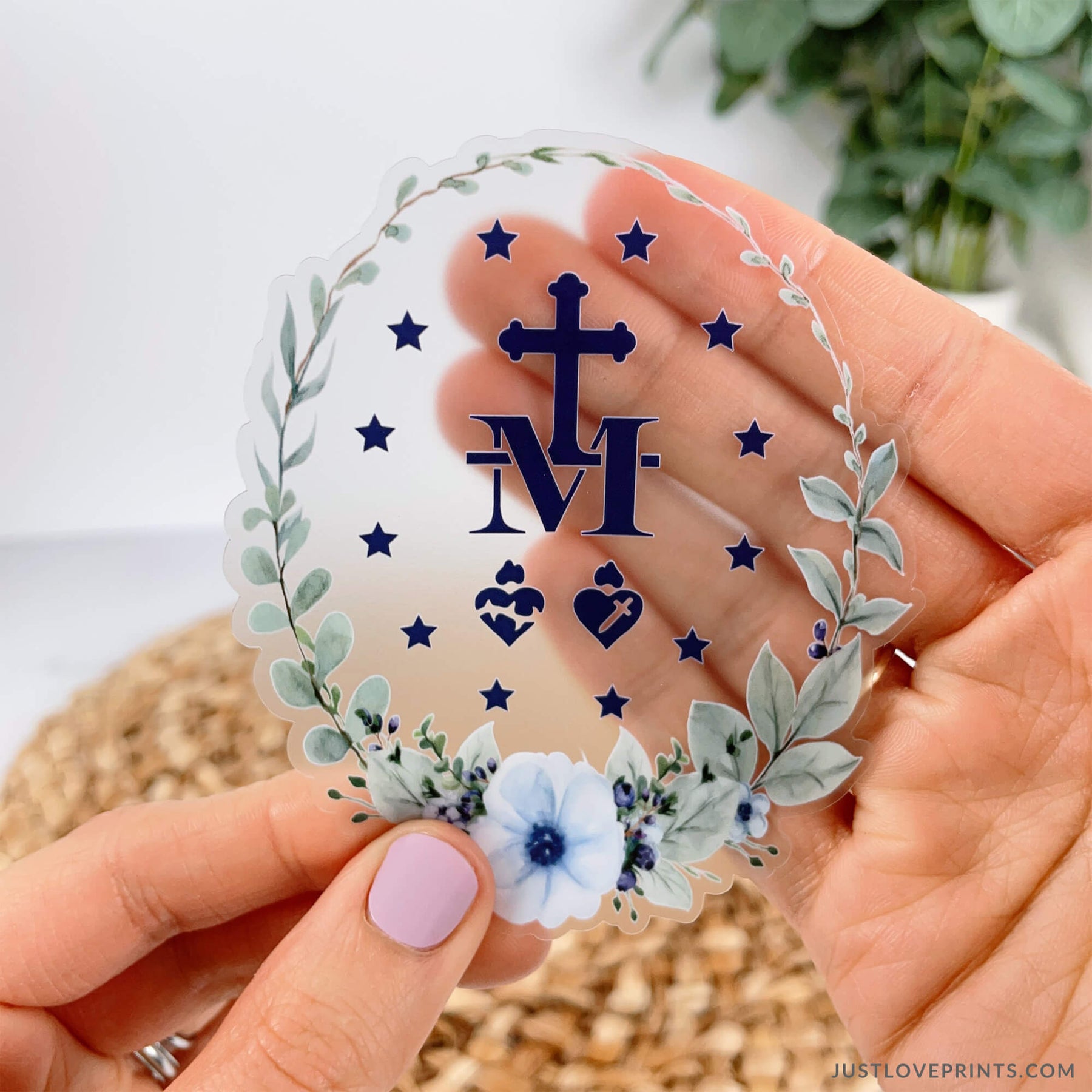 Floral Border Miraculous Medal Vinyl Sticker – Just Love Prints