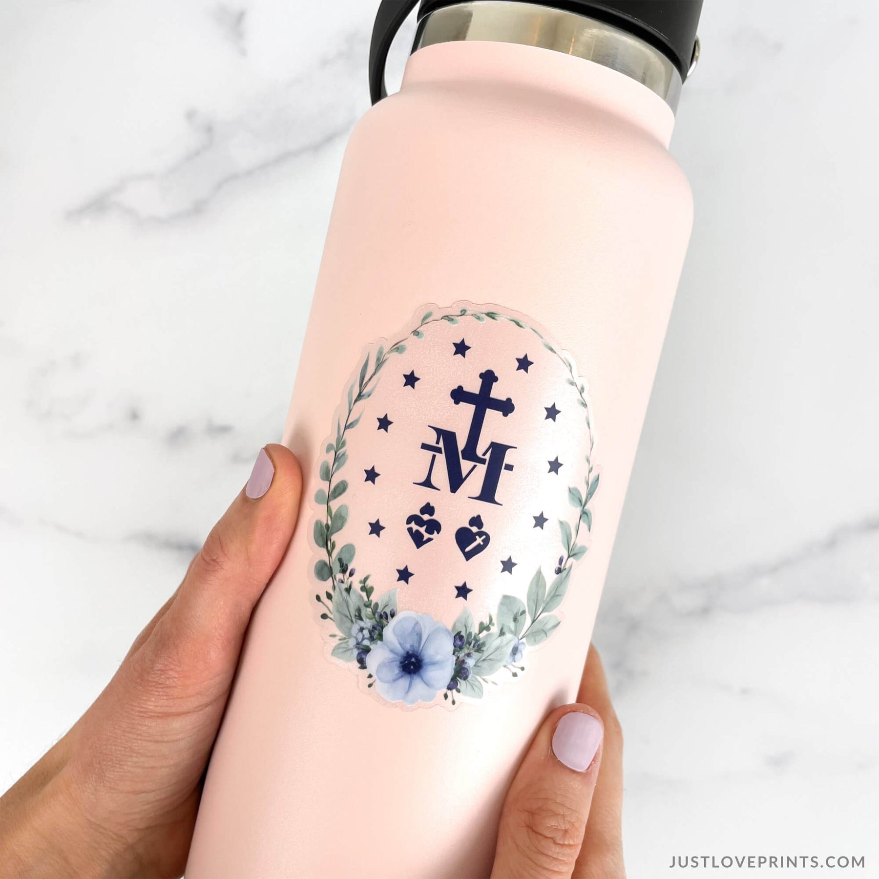 Floral Border Miraculous Medal Vinyl Sticker – Just Love Prints