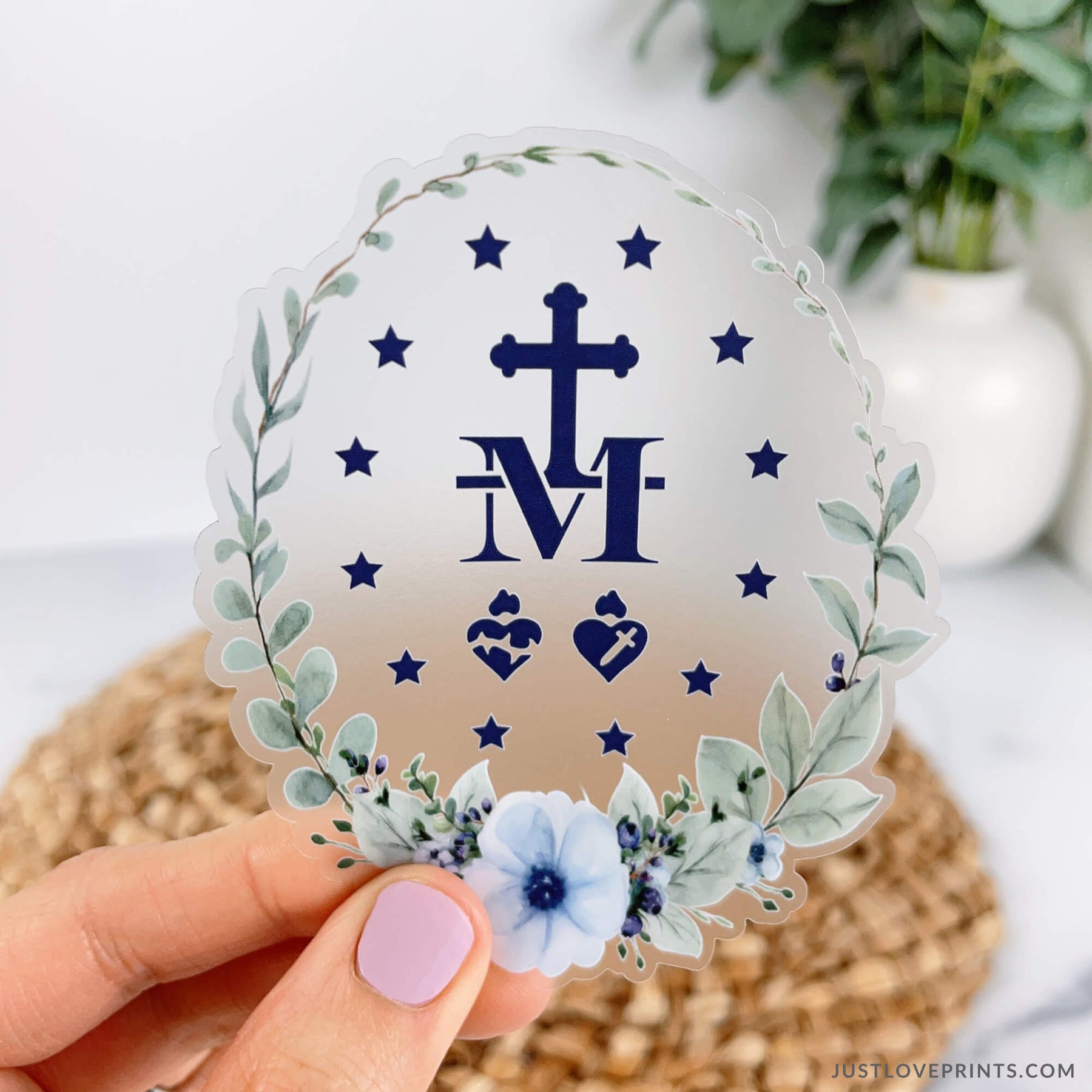 Floral Border Miraculous Medal Vinyl Sticker – Just Love Prints