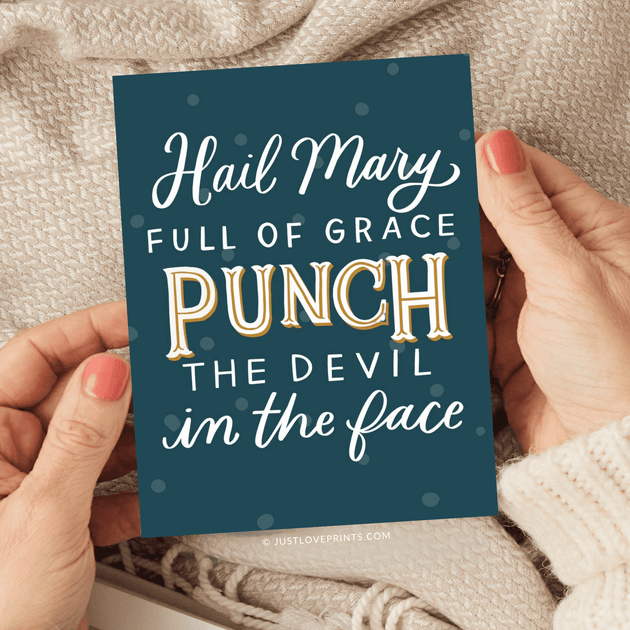 Hail Mary Punch the Devil Greeting Card – Just Love Prints
