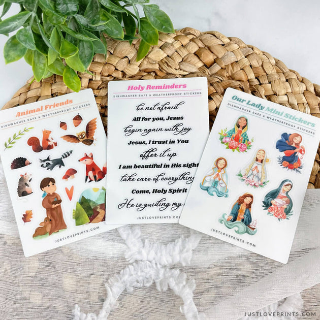 St. Francis Animal Friends Catholic Vinyl Sticker Sheet – Just Love Prints